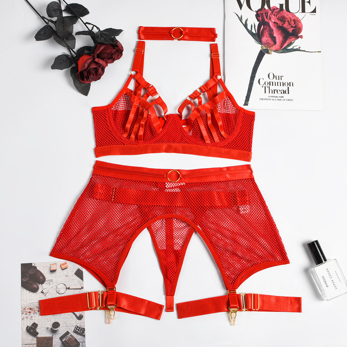 Sexy Soft Mesh Net Bra And Panty 4-Piece Lingerie Set – SeventhLove's